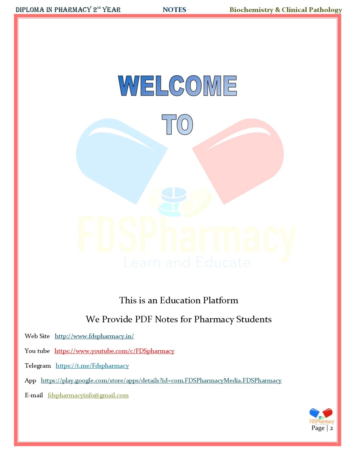 Biochemistry and Clinical Pathology Notes – FDSPharmacy