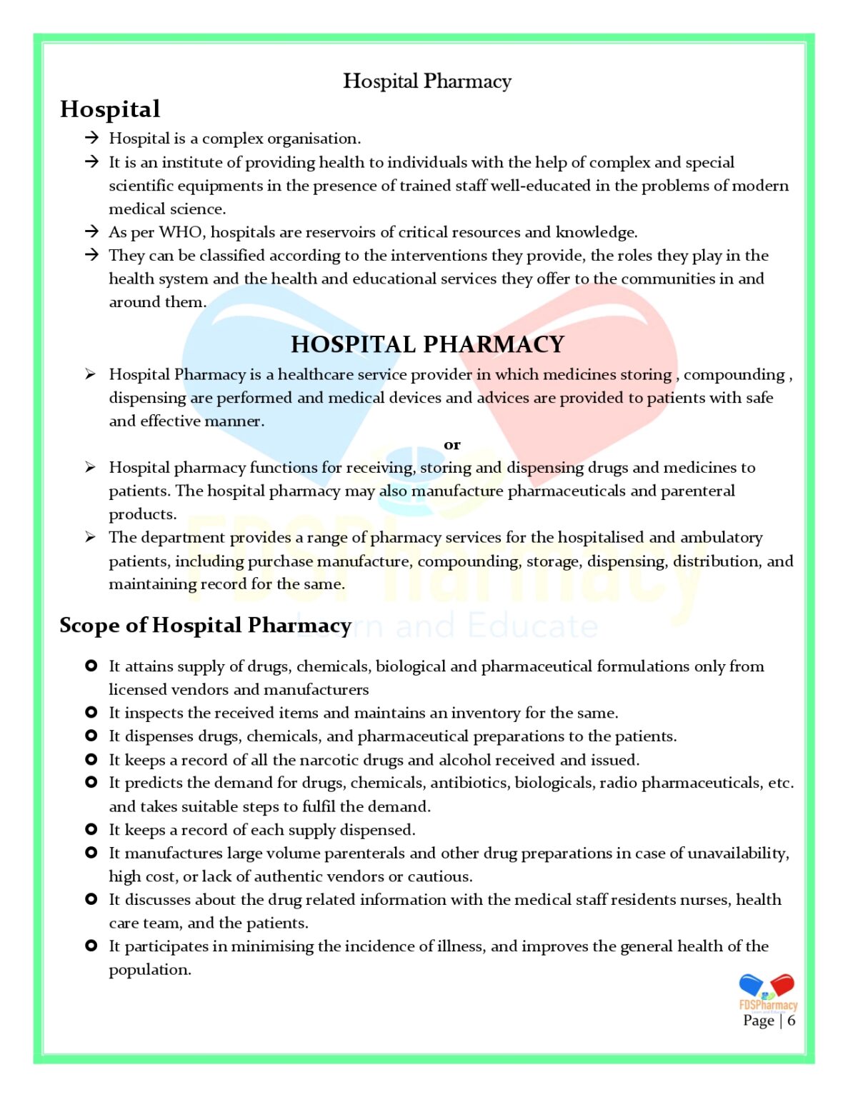 Hospital and Clinical Pharmacy Notes – FDSPharmacy