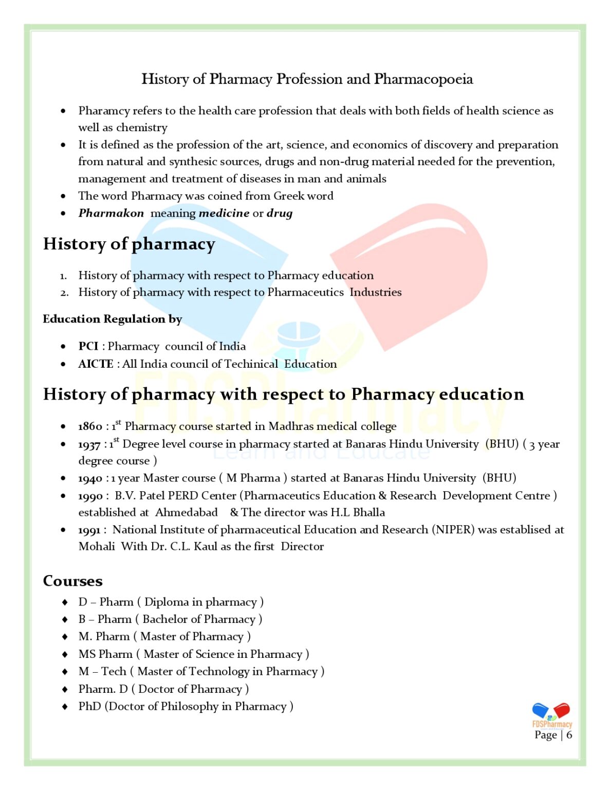 D.Pharmacy 1st Year Notes – FDSPharmacy