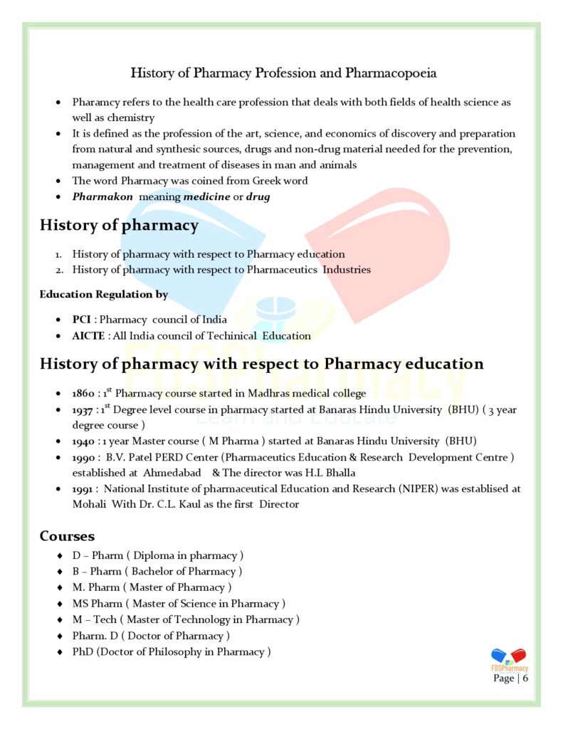 D.Pharmacy 1st Year Notes – FDSPharmacy