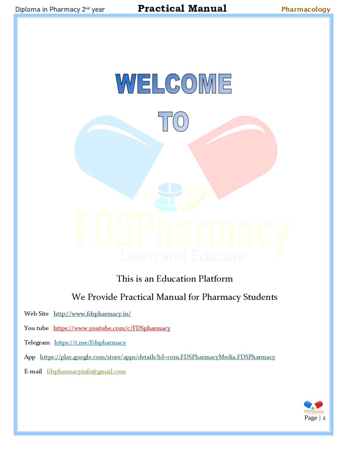 D.Pharmacy 2nd Year Practical Manual – FDSPharmacy